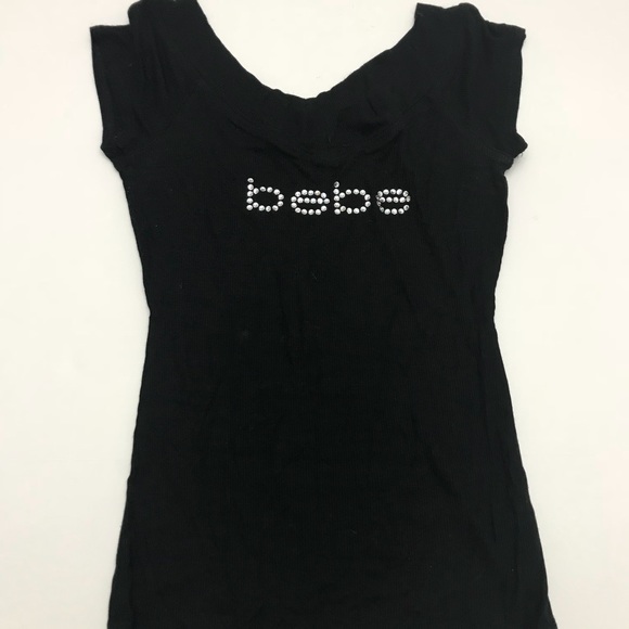 bebe | Tops | Bebe Black Rhinestone T Shirt Size M | Poshmark
